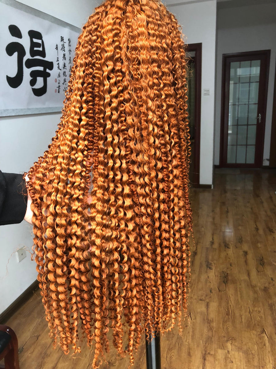Customized Ginger Orange Color Kinky Curl Lace Front Wig Double Drawn ...