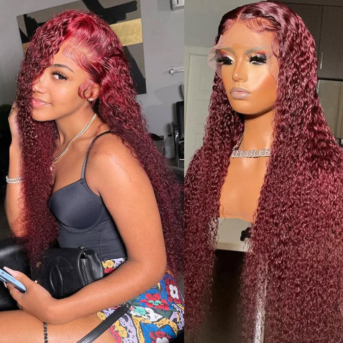99J Color 13x4 Transparent Lace Frontal Wig Jerry Curly Human Hair ...